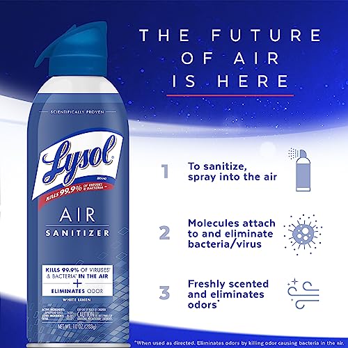 Lysol Air Sanitizer Spray, For Air Sanitization and Odor Elimination, White Linen Scent, 10 Fl. Oz (Pack of 3)