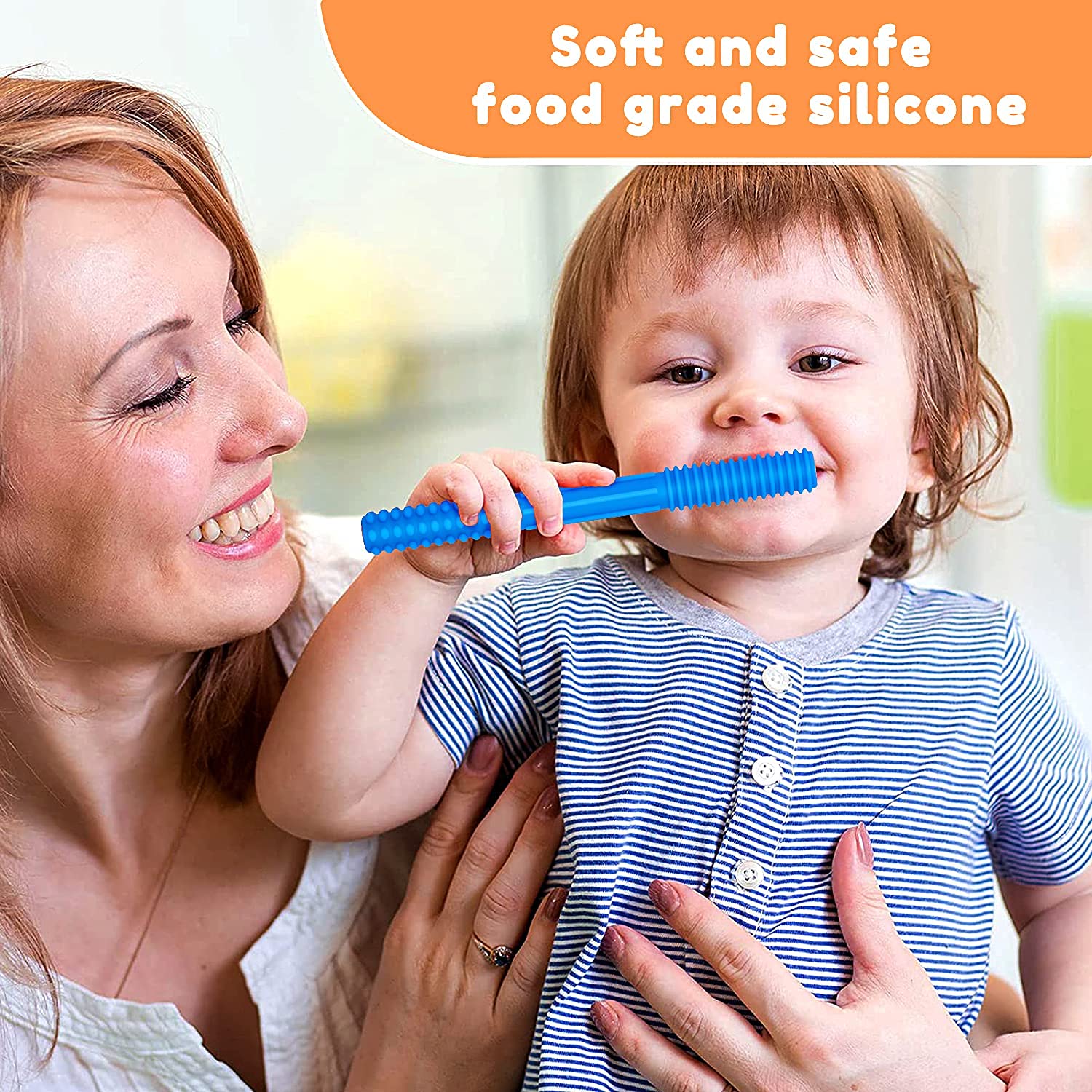 SLGOL Hollow Teether Tube(6.8'' Long), 5 Pack Chew Straw Teething Toys for Infant Toddlers Silicone Tubes Teething Sticks for Babies 3-12 Months, BPA Free