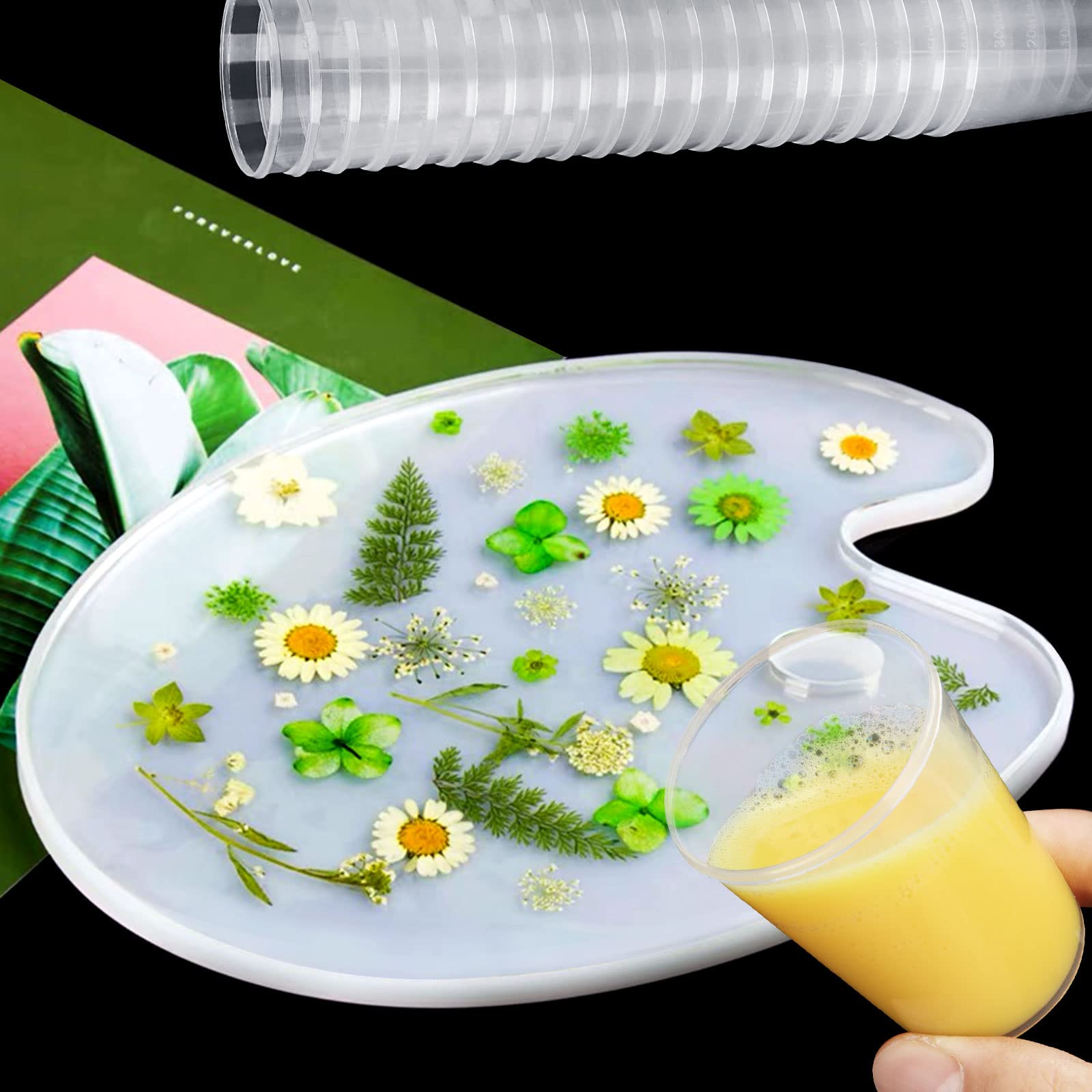DAJAVE 100Pcs 50ML Plastic Graduated Measuring Beaker Set, Clear Resin Mixing Cups, Liquid Container Beakers for Lab Use, Graduations Liquid Container Beakers, Tapered Spout