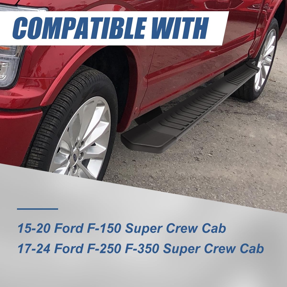 Auto Dynasty 6 Inches Running Boards Compatible with 2015-2024 Ford F-150, F-250, F-350 Supercrew Cab, Aluminum Black Powder-Coated Side Steps, Nerf Bars