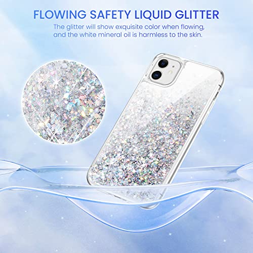 Caka Case for iPhone 11 Glitter Case for Girls Women Liquid Bling Sparkle Luxury Fashion Flowing Floating Shining Glitter Quicksand Soft TPU Clear Cute Phone Case for iPhone 11 (Silver)