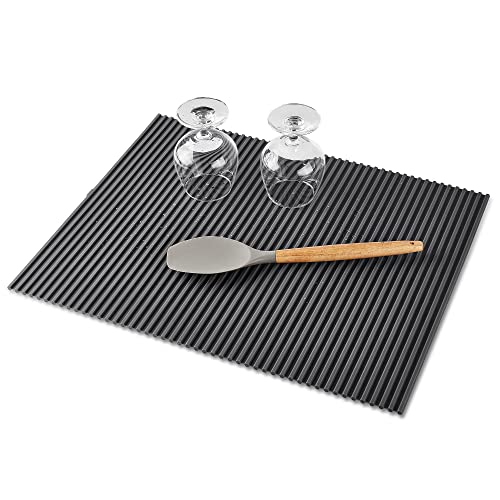 Miusco Large Thick Silicone Mat, Dish Drying Mat, Hot Tool Mat, Bar Mat 0.24 In (6.1 MM) Thick, Gray, 20" x 16", Premium Heat Resistant Kitchen Mat, Non-slip Pads, Fast Drying, Dishwasher Safe, Grey