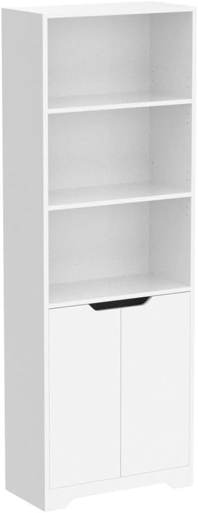 Cozy Castle Bookcase with Doors, 67" Bookshelf with Storage, Freestanding Book Shelf Door for Bedroom, Living Room, Office, White