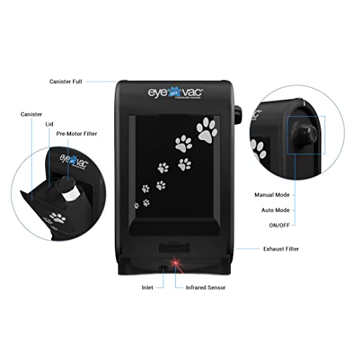 EyeVac Pet Touchless Vacuum for Pet Hair, Dust & Debris - 1400 Watts Professional Vacuum Active Infrared Sensors, High Efficiency Filtration, Bag-Less Canister (Tuxedo Black & Paw Prints)