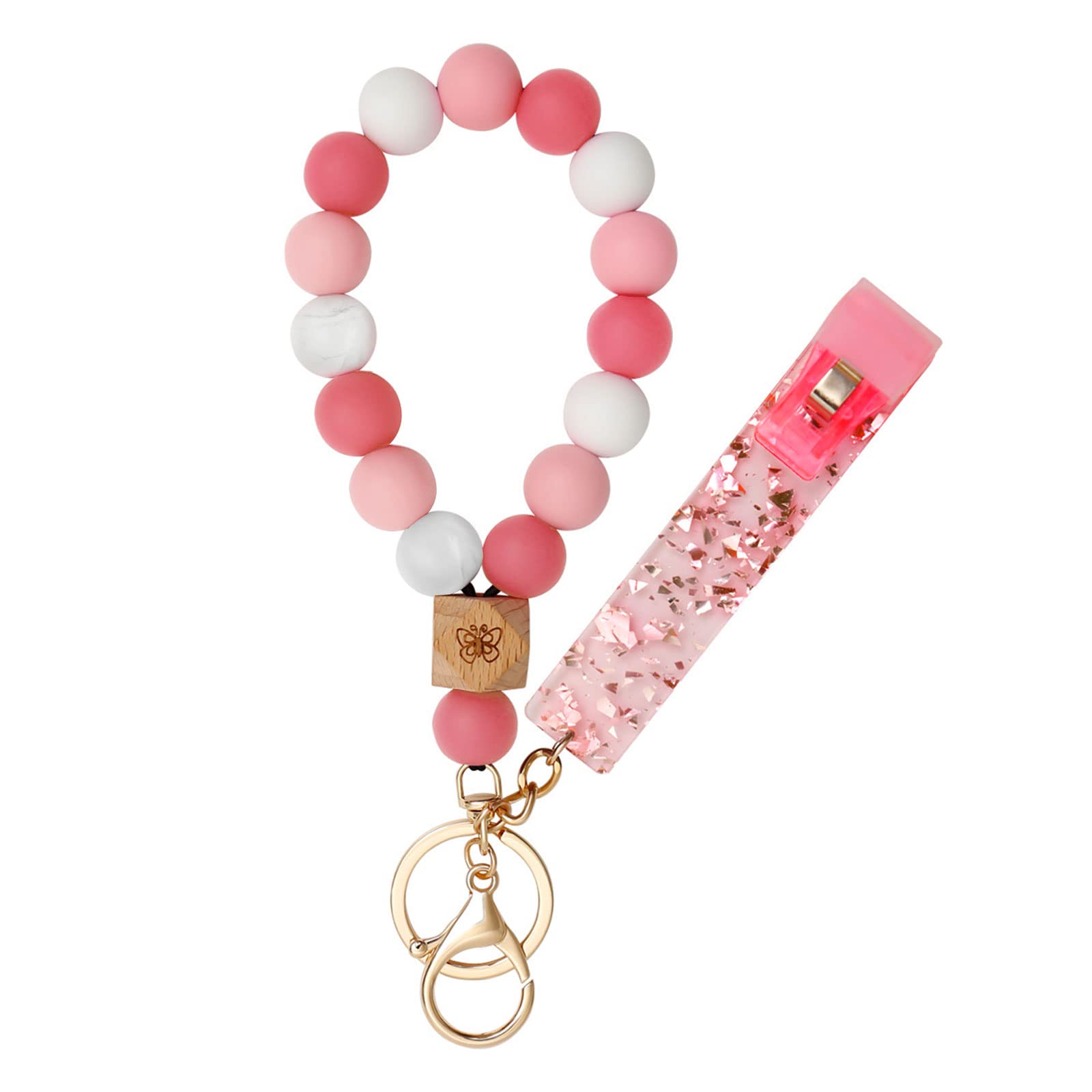 Card Grabber for Long Nails, Wristlet Keychain Bracelet for Women with Silicone Beads Car Key Ring Chain