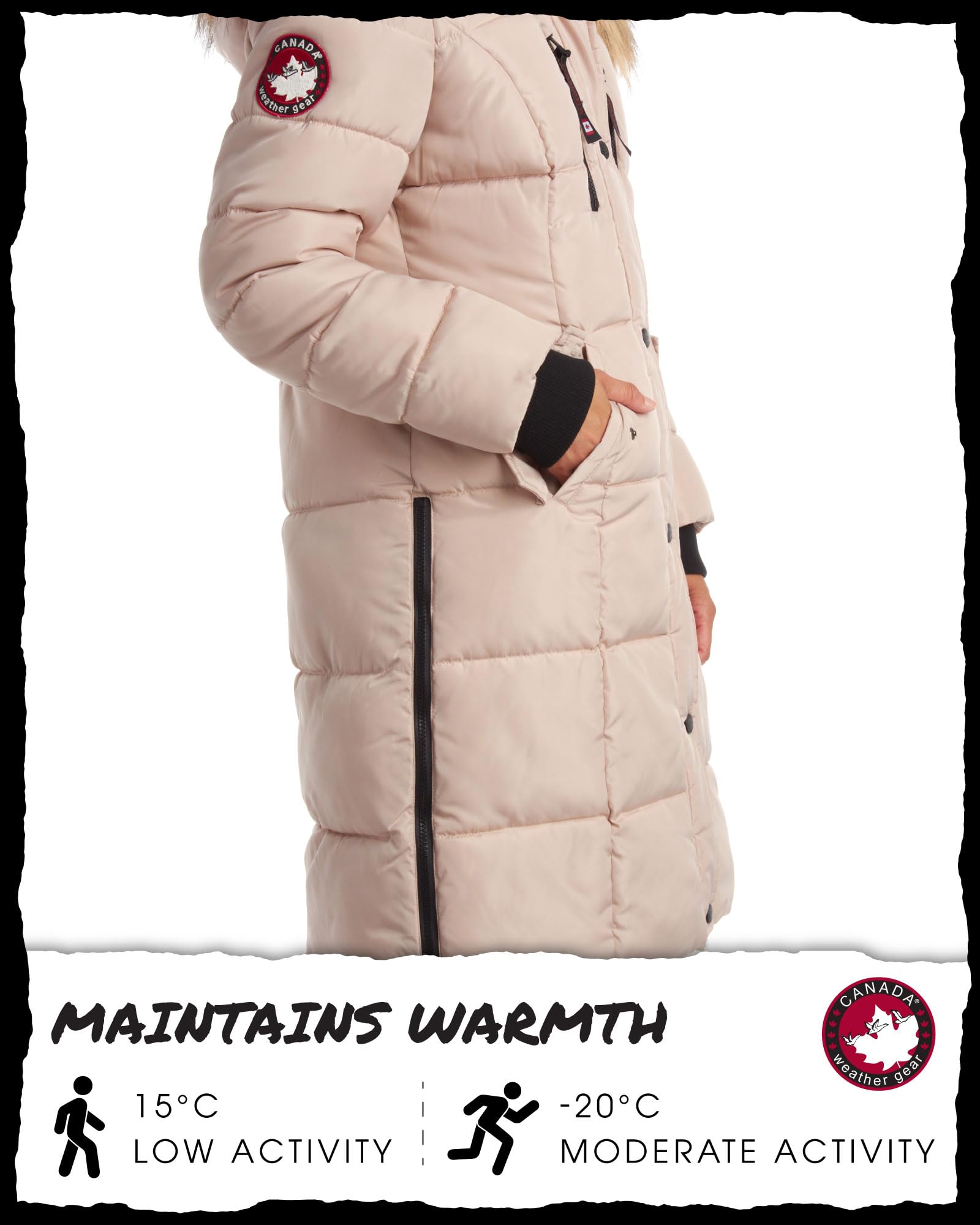 CANADA WEATHER GEAR Women's Winter Jacket - Heavyweight Long Length Bubble Puffer Parka (S-XL), Size Medium, Sand/Natural