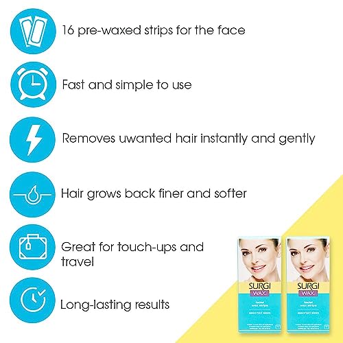 Surgi-wax Facial Honey Wax Strips For Face, Upper Lip, Chin and Cheek, Assorted Sizes, 1-pack
