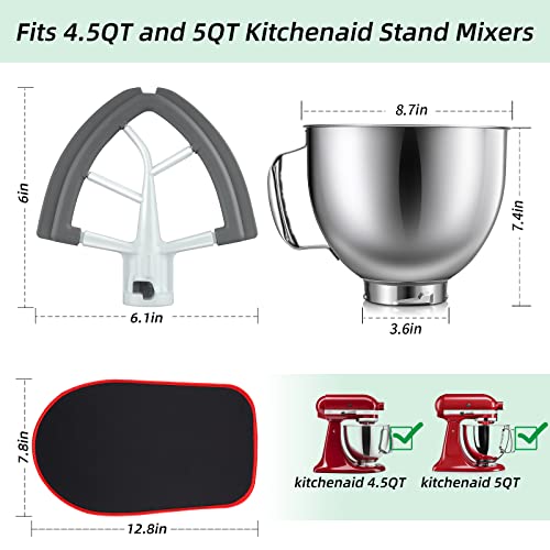 Stainless Steel Bowl for KitchenAid 4.5-5 Quart Tilt-Head Stand Mixers,Flex Edge Beater and Mixer Sliding Mat Compatible with KitchenAid 4.5-5 Quart Tilt-Head Stand Mixer