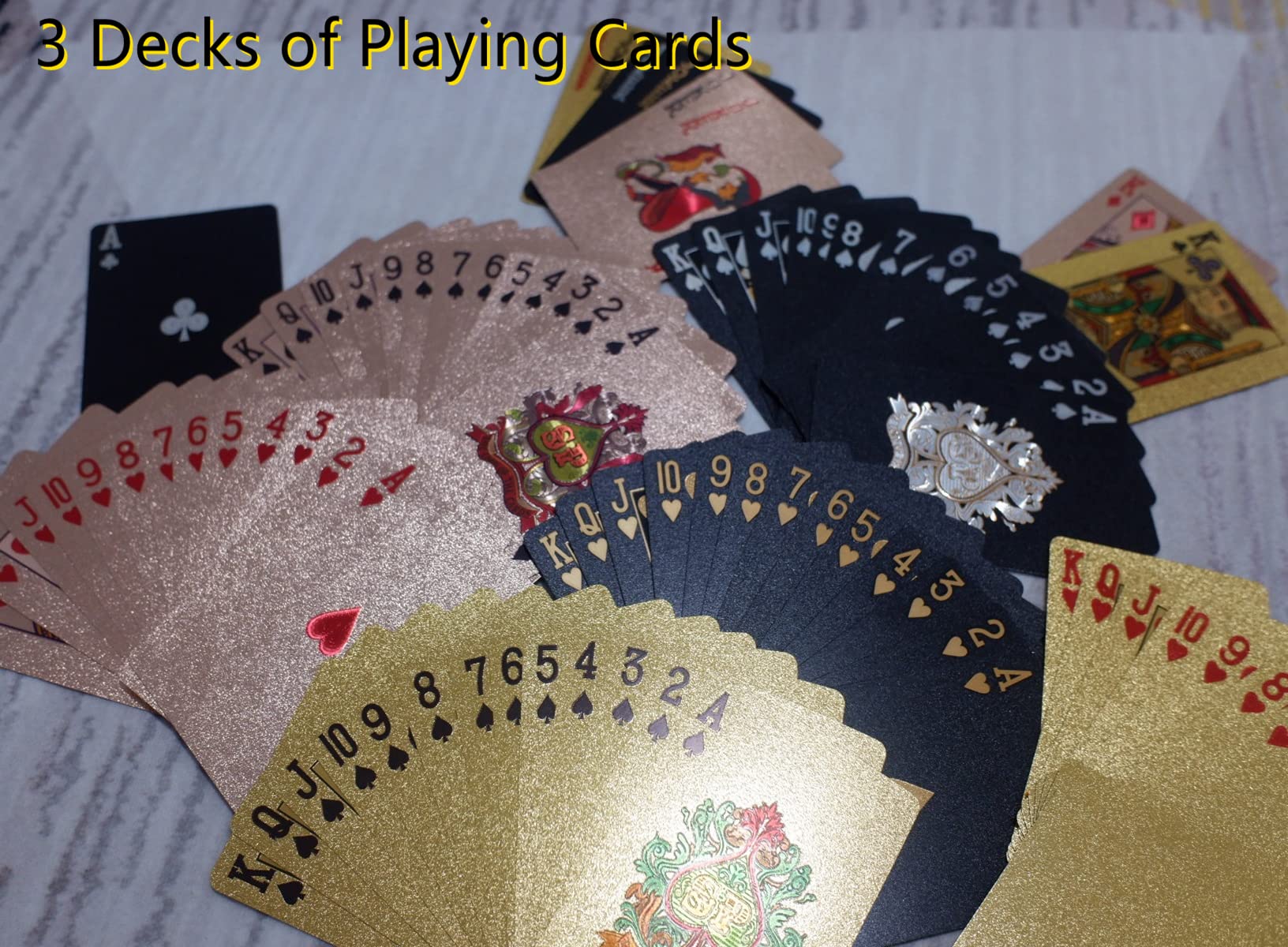 MINGRI 3 Decks Waterproof Playing Cards Plastic Deck of Playing Poker Cards Cool Black Rose Gold Playing Cards Themed Standard Playing Cards Game Luxury Unique Playing Cards for Adults
