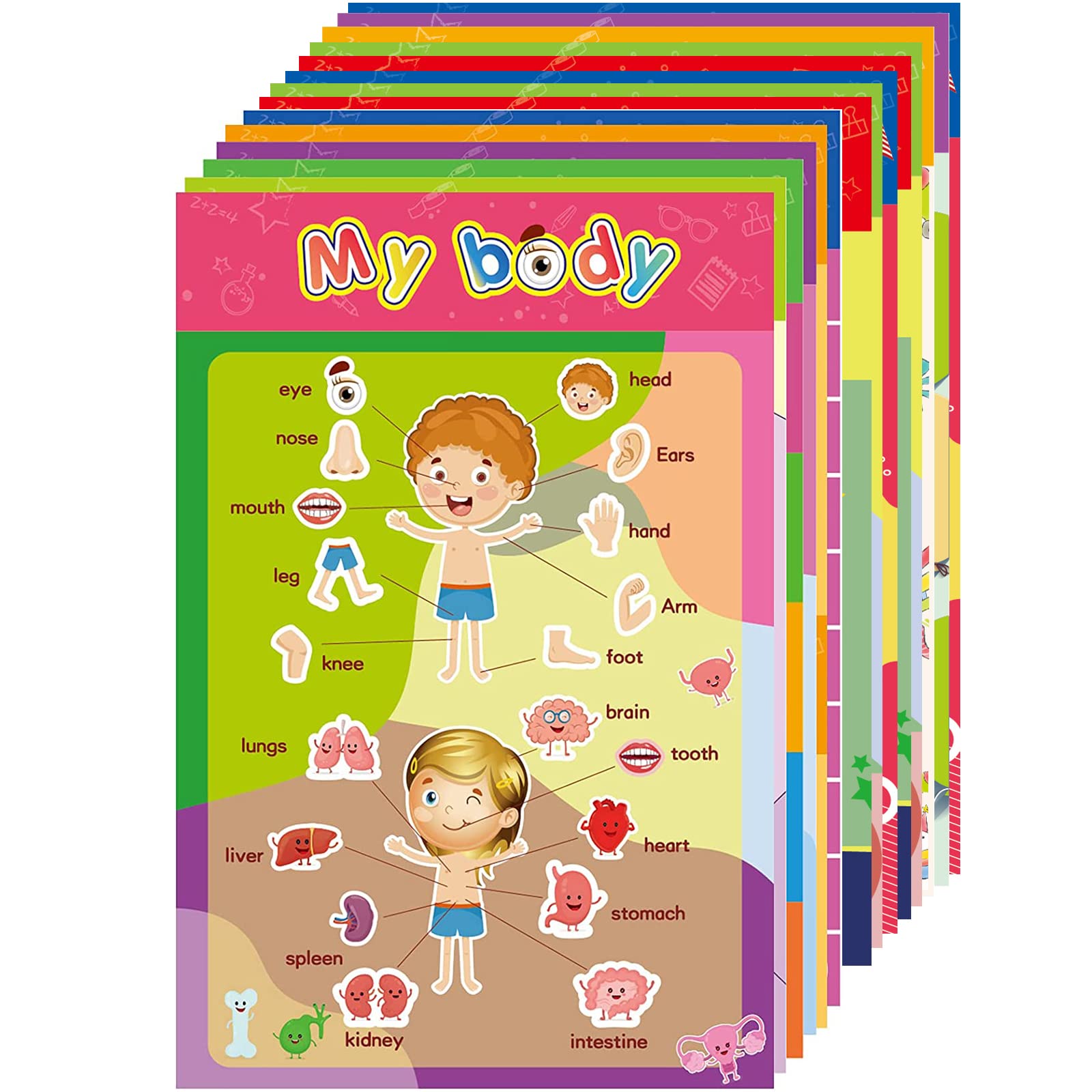 Choclaif Educational Posters for Kindergarten, Elementary School. Classroom Posters with Glue Point Dot for Classroom Decor, Preschool Learning Activities, and Homeschool Supplies(14PCS)