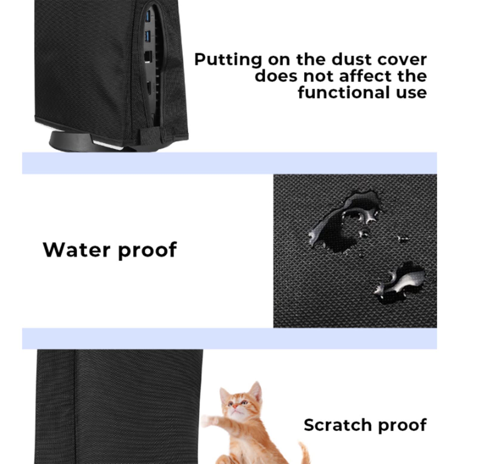 Console Cover for PS5 Console Protection Dust Cover PS5 Dustproof Anti-Scratch Anti-Fall Waterproof Protector Case for Sony Playstation 5 dust Protection Sleeve with dust Plug(Black)