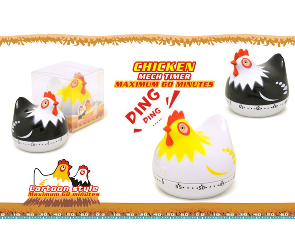Cartoon Hen Mechanical Timers 60 Minutes Kitchen Cooking Timer Clock Loud Alarm Counters Mini Size Manual Timer for Study (Black)