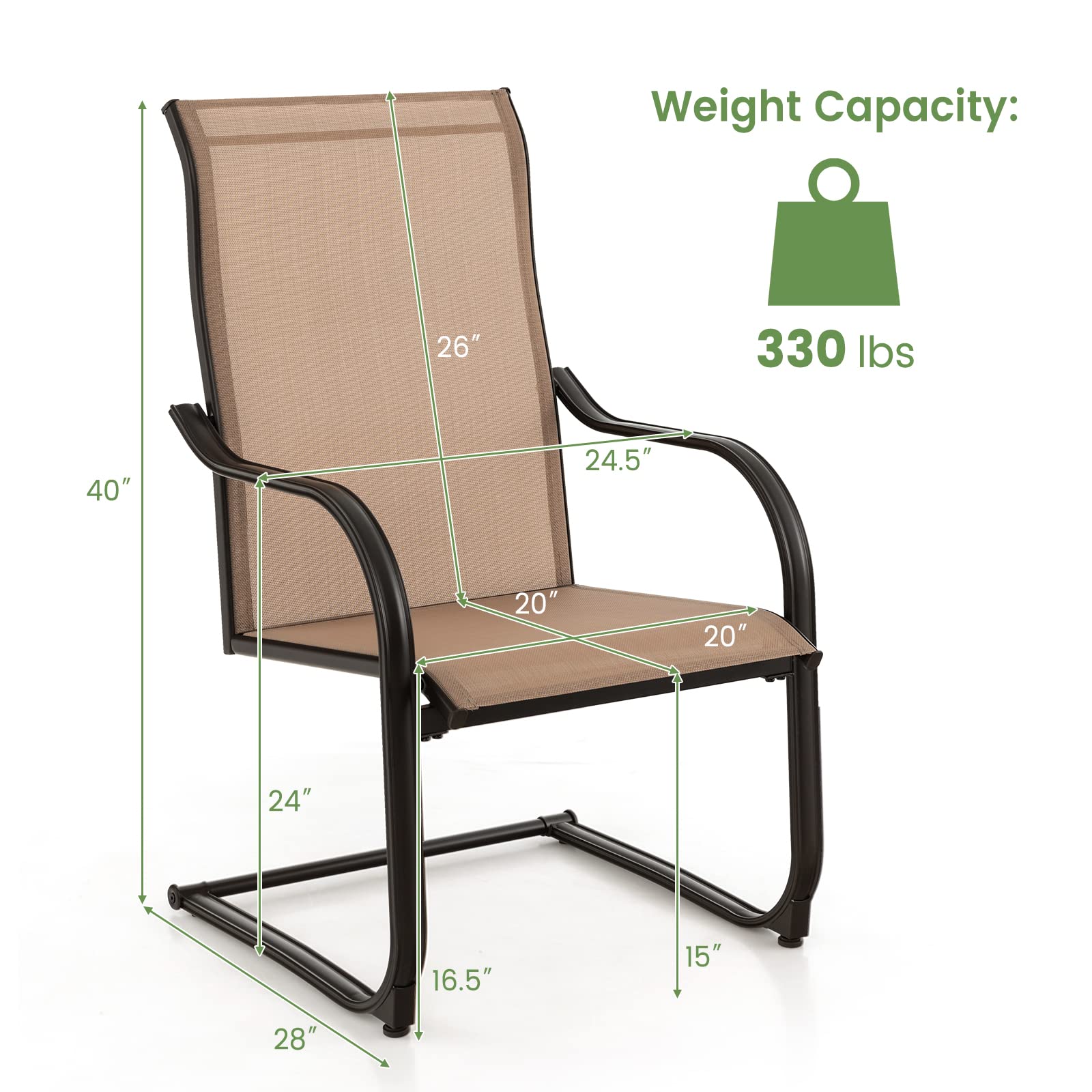 Giantex Patio Chairs Set of 4, High Back Outdoor Chairs w/Sled Base, All Weather Fabric, Heavy Duty Metal C-Spring Frame, Outside Dining Chairs for Lawn Deck Porch Balcony Backyard Pool