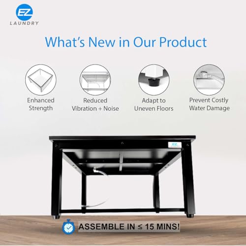 EZ Laundry | Upgraded 29β Universal Pedestal β 700lbs Capacity, Raises 16β with Built-in Drain Pan + Hose, Adjustable Feet, Anti-Vibration, Steel & Storage Shelf for Washer & Dryer (Black)