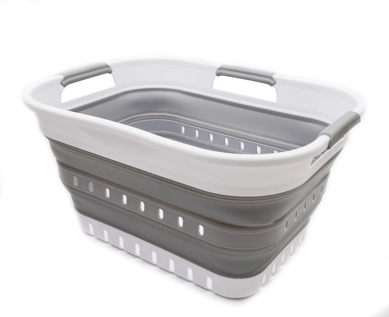 SAMMART Collpasible Laundry Basket (19L Collapsible Laundry Basket with Holes (White/Grey))