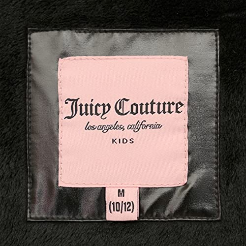 Juicy Couture Girls Puffer Jacket, Laminated Bubble Kids Coat with Fur Hoodie, Black, Small