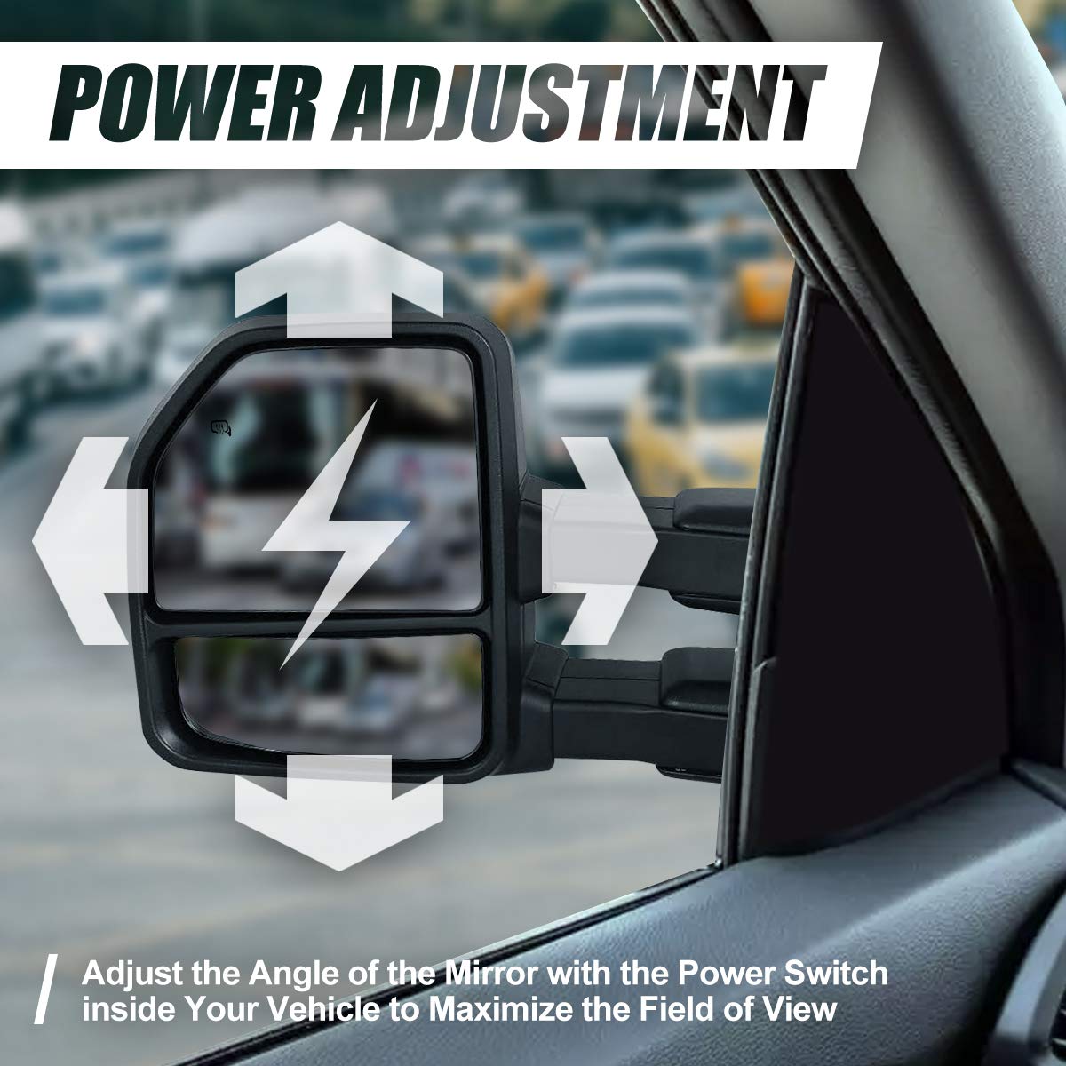 Auto Dynasty Power Heated Extendable Tow Mirrors Compatible with Ford F-150 15-18 (8-Pins), Driver and Passenger Side, Black