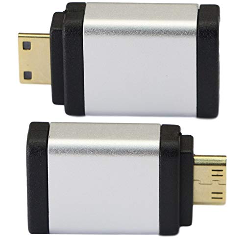 Mini HDMI to HDMI Adapter 2-Pack Mini HDMI Male to HDMI Female 4kx2k Gold Plated Adapter for Raspberry Pi, Camera, Camcorder, DSLR, Tablet, Video Card (Silver)
