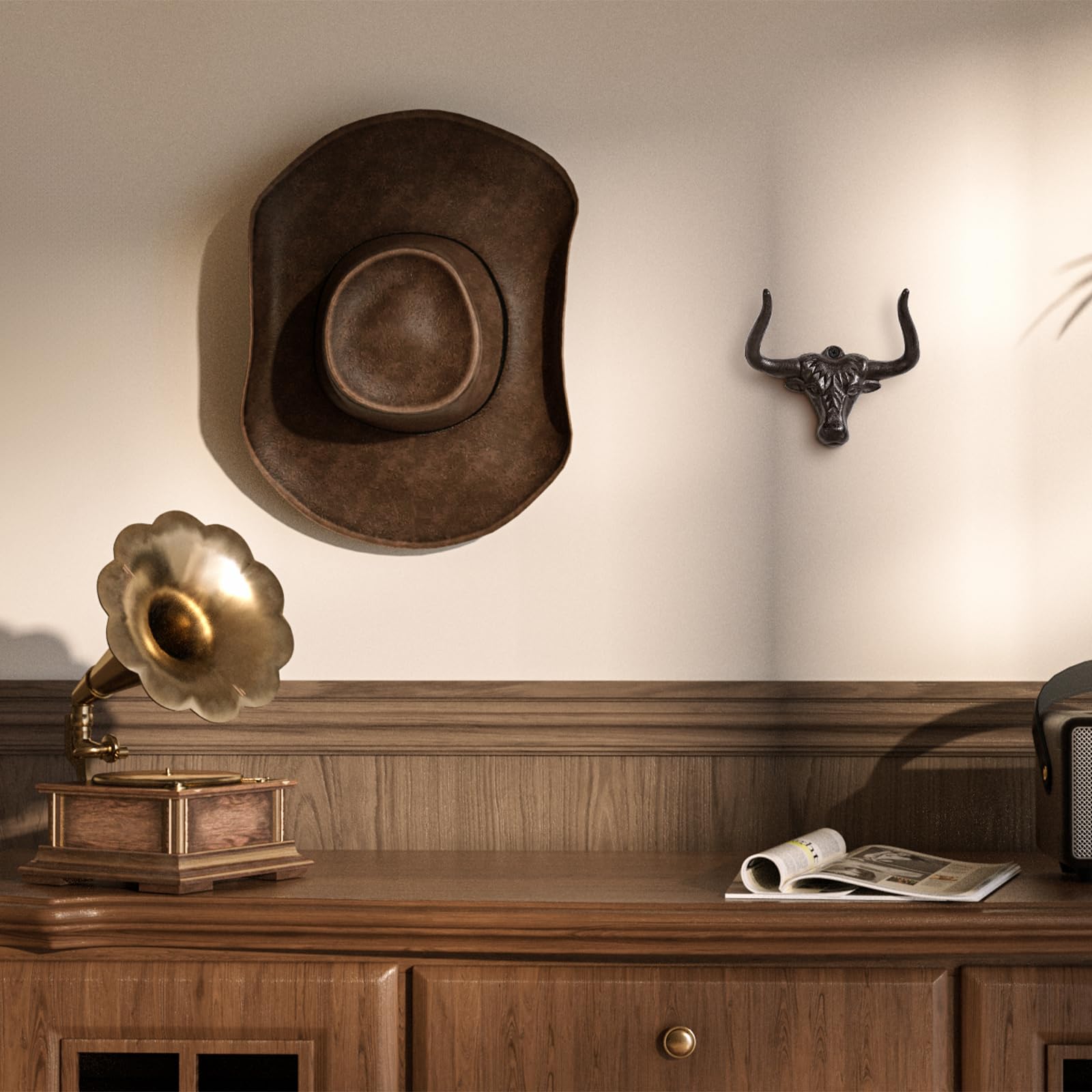 HYDERMUS Cowboy Hat Rack for Wall 2 Pack Modern Cast Iron Cowboy Hat Holder Cowgirl Hat Hanger Western Wall Decor Longhorn Hooks Wall Hooks for Hat Storage and Organization Rust Men's Christmas Gift