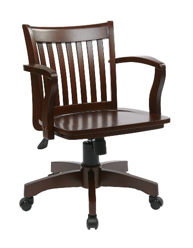 OSP Home Furnishings Deluxe Wood Banker's Desk Chair with Adjustable Height, Locking Tilt, and Heavy Duty Base, Espresso