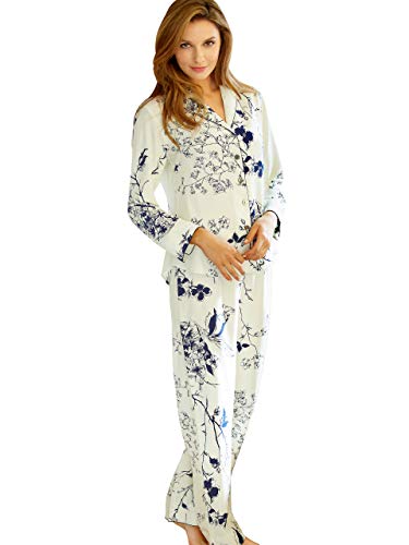 Julianna Rae Natalya Women's 100% Silk Pajama, Petite, Midnight Floral, LP