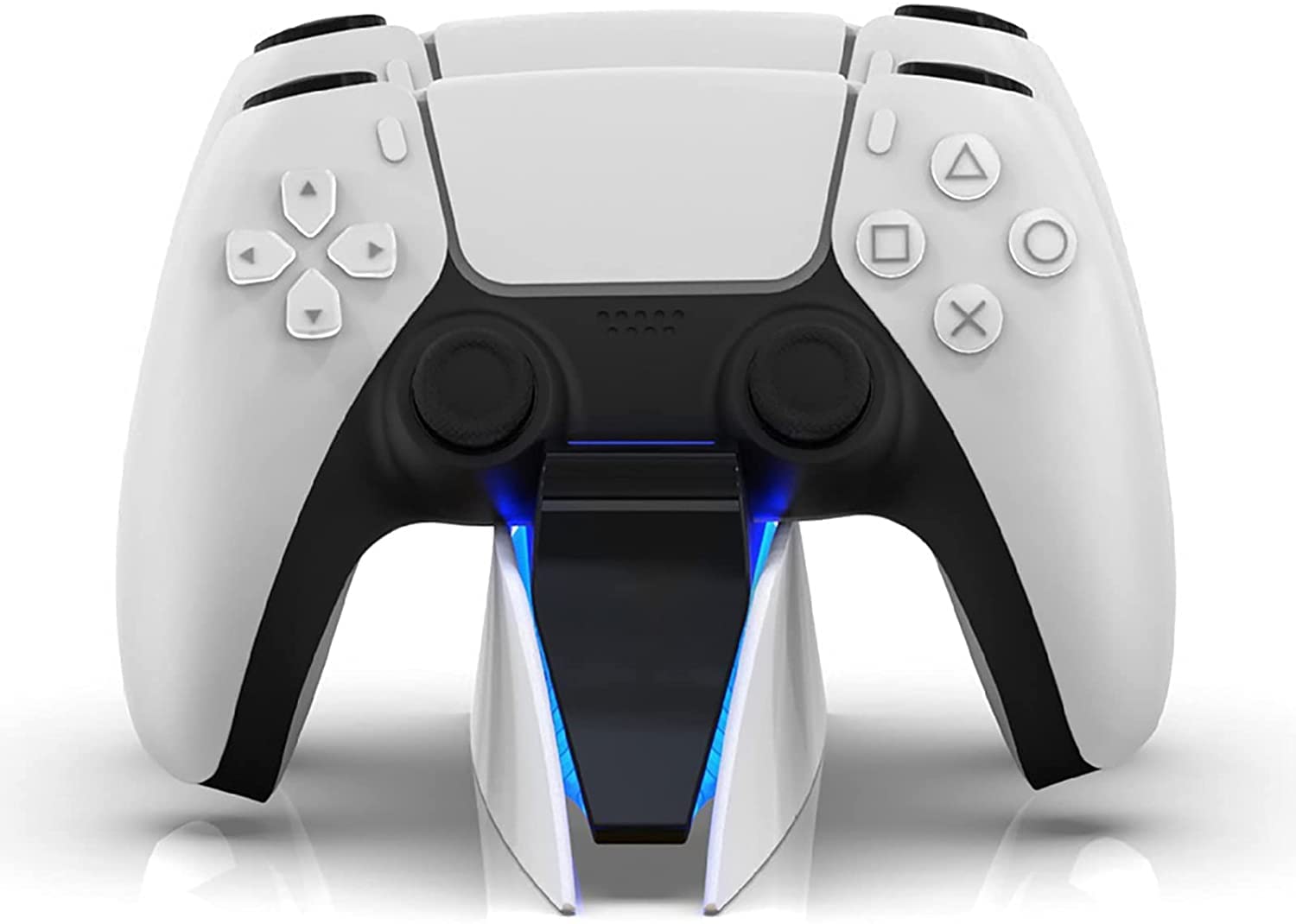 PS5 Controller Charging Station with Blue Light Bar, Fast Charging Type-C for Playstation 5 DualSense Controllers Charging (White)