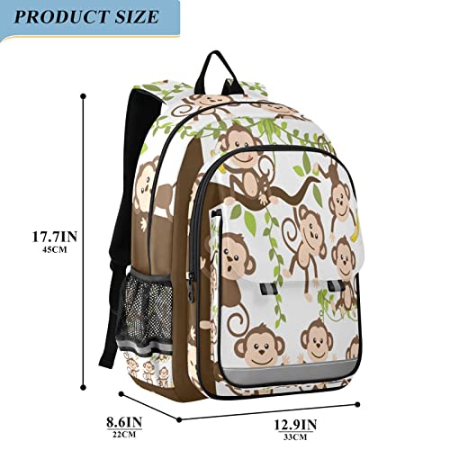 Glaphy Cute Monkey Backpack School Bag Lightweight Laptop Backpack Student Travel Daypack with Reflective Stripes