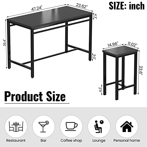 Lamerge Dining Bar Table Set for 4, Modern Counter Height Table and 4 Bar Stools, 5 Piece Bar Table and Chairs Set for Small Spaces, Apartment, Pub, Dining Room, Kitchen (Black)