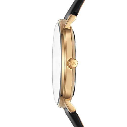 Michael Kors Women's Pyper Stainless Steel Quartz Watch with Leather Strap, Gold/Black, 18