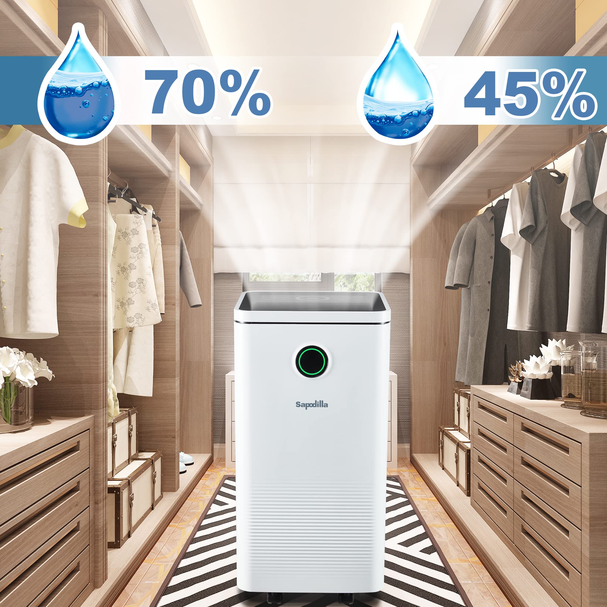 Sapodilla Dehumidifier for Basement, 30 Pints Dehumidifier for 2000 Sq.Ft, Auto or Manual Drainage, Portable Home Dehumidifier for Large Room Bedroom Bathroom Laundry