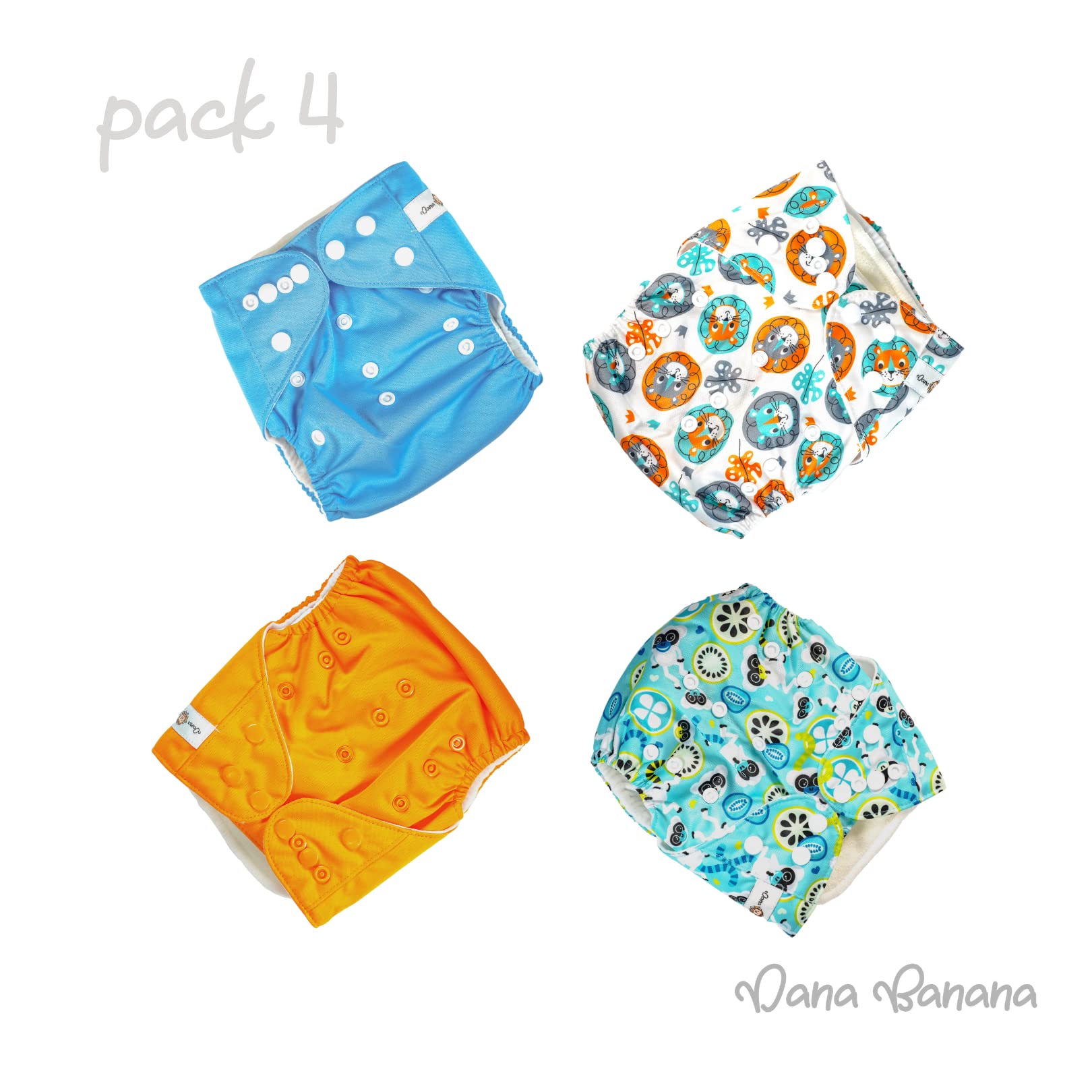 Dana Banana Baby Cloth Diaper 4 Pack + 4 Inserts