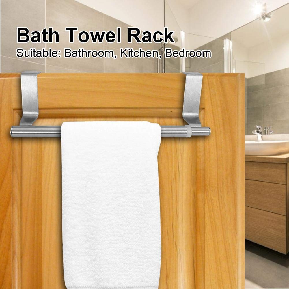 FTVOGUE Over Door Towel Rail Holder, Retractable Stainless Steel Towel Rack Shelf No Drilling (Single Small Size)