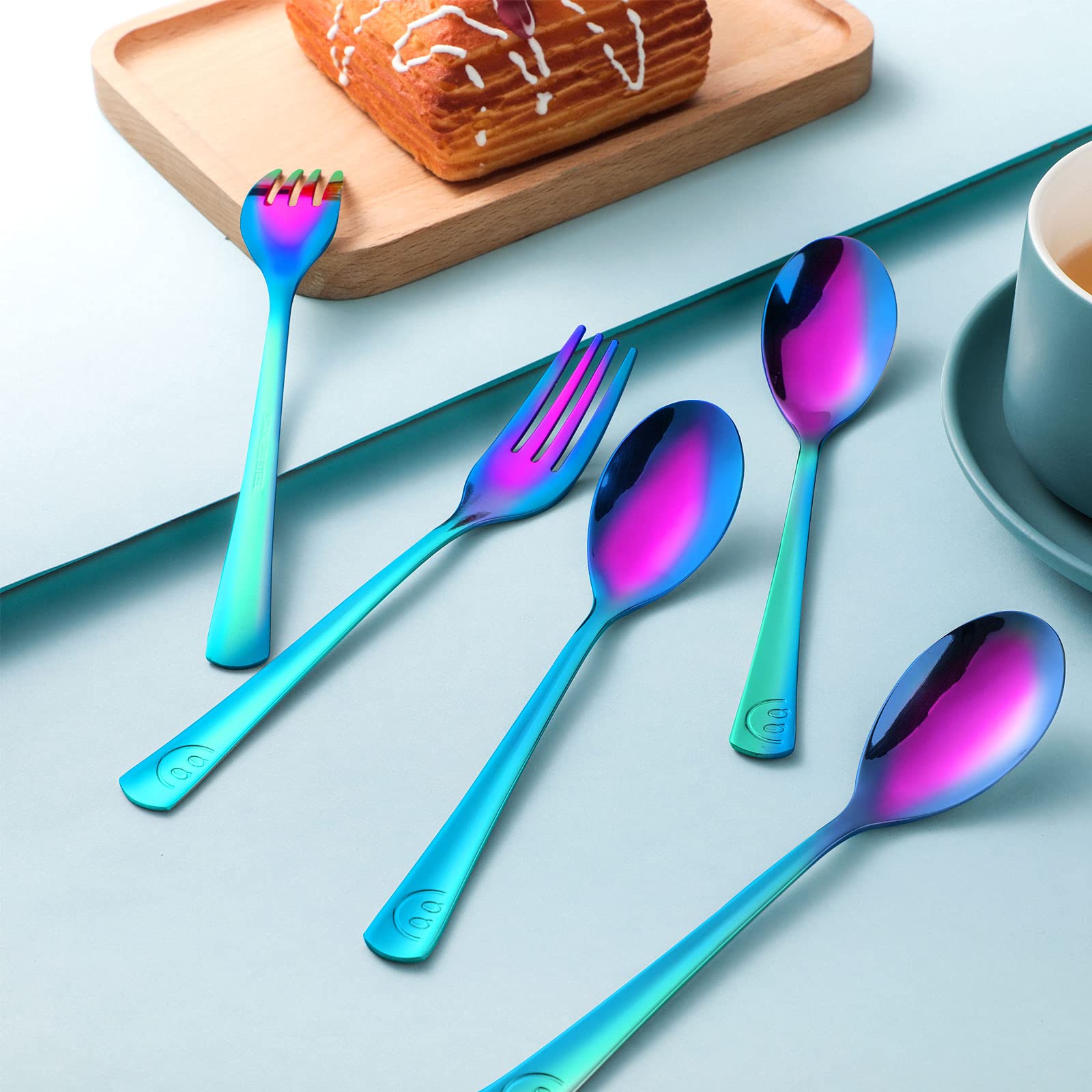 Geiserailie 8 Pieces Stainless Steel Flatware Utensils Set, Spoon and Fork Set, Includes 4 Spoon and 4 Fork with Smile Mirror Polished for Daily Use