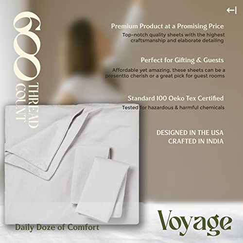 Mayfair Linen Queen/Full Duvet Cover, 600 Thread Count Sateen 3Pc Egyptian Cotton Duvet Cover Set, 100% Pure Cotton Comforter Cover, 2 Pillow Shams, Zipper Closure, 7 Corner Ties - (Silver)