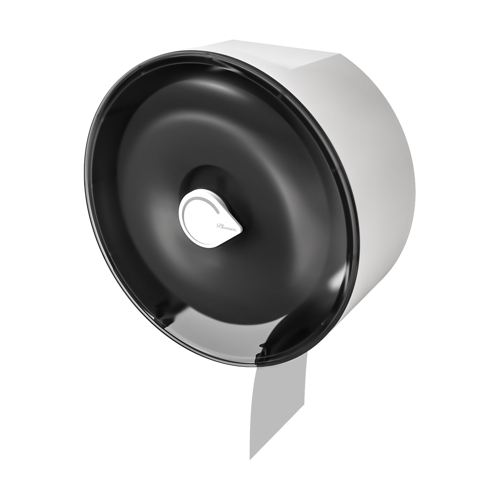 PLUSSEN Toilet Tissue Dispenser Wall Mount, Adhesive No Drilling Jumbo Roll Toilet Paper Towel Dispenser, 9 Inch Single Roll Toilet Paper Dispenser Key Lock, ABS Plastic, Black-PN51023