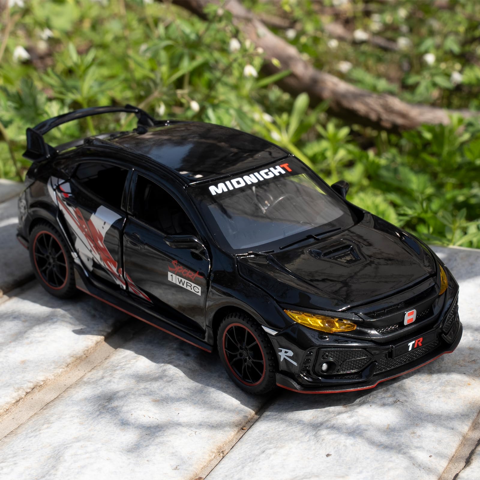 WAKAKAC 1/32 Toy Car for Honda Civic Type-R Diecast Toy Vehicle Metal Pull Back Model Car with Light and Sound for Kids Adults Gift(Black)