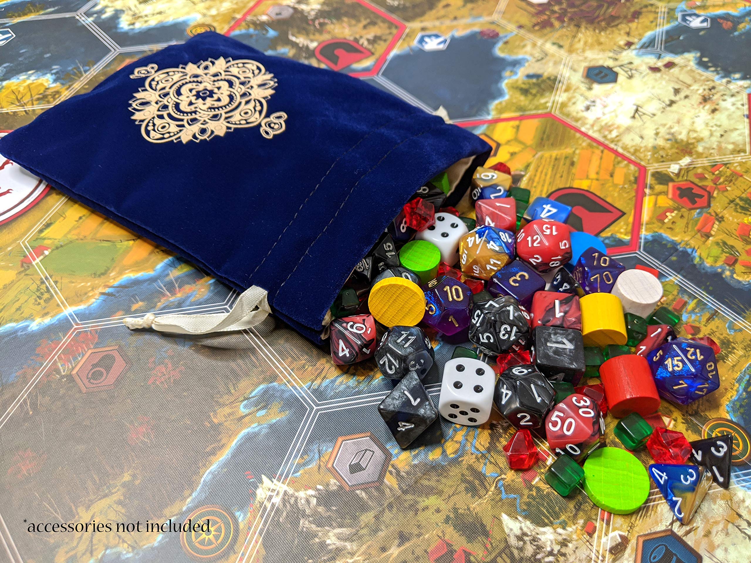 Miriyan Spiritual Mandala Tarot & Dice Bag I Velvet & Satin Drawstring Pouch Ideal Size for Tarot & Oracle Cards, DND, D&D, Dungeons and Dragons Accessories, Runes & Jewelry I Travel Gift Bag (Blue)