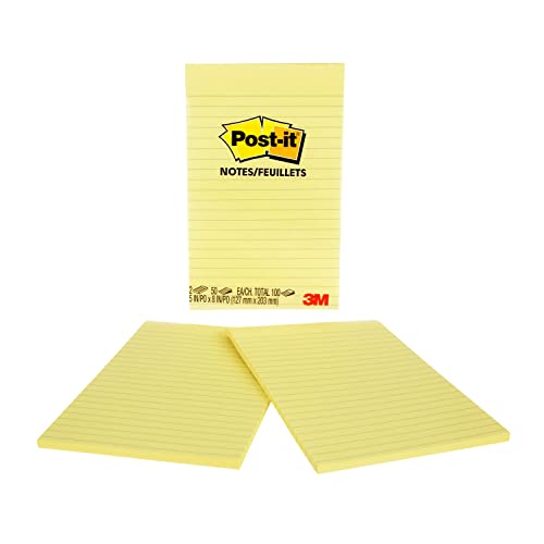 Post-it Notes, 5x8 in, 2 Pads, Canary Yellow, Lined, America's #1 Favorite Sticky Notes, Clean Removal, Recyclable (663)