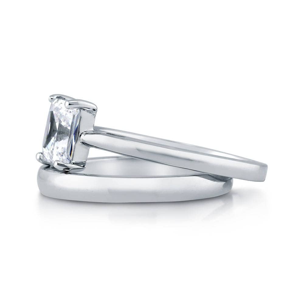BERRICLE Sterling Silver Solitaire Wedding Engagement Rings 1.6 Carat Princess Cut Cubic Zirconia CZ Ring Set for Women, Rhodium Plated Size 9