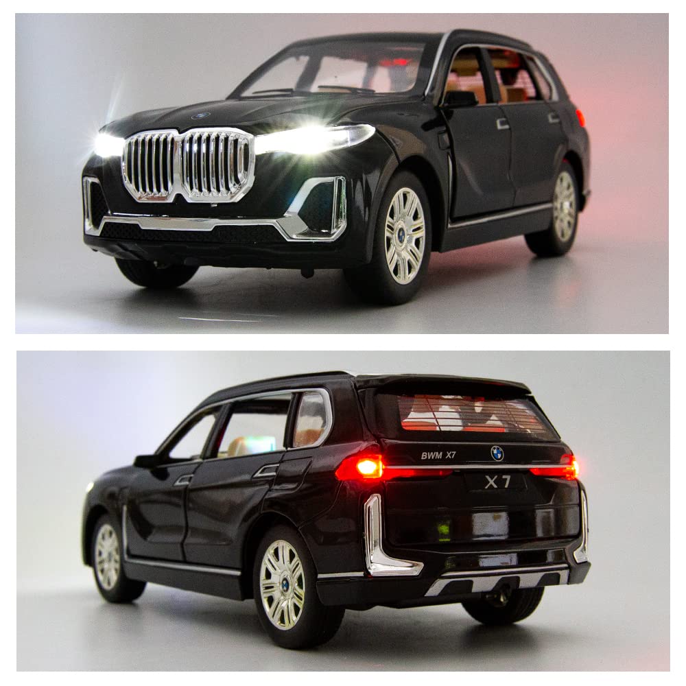 WAKAKAC Toy Car Compatible for 1/24 X7 Model Car, Alloy Die-cast Toy Vehicles,Pull Back Car Modelwith Sound and Light for Kids Boys Collectible Gift(Black)