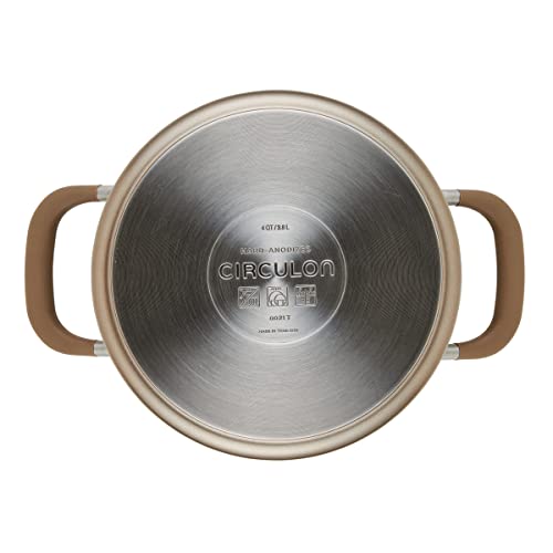 Circulon Premier Professional Hard Anodized Nonstick Saucepot with Side Handles and Lid, 4 Quart, Bronze