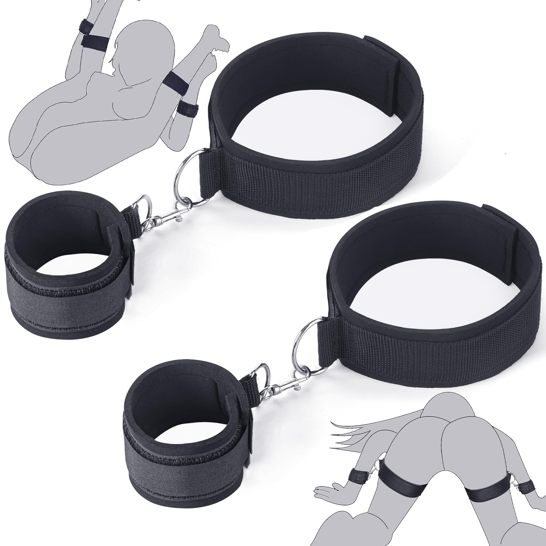 BDSM Bondage Sex Toys Restraints, Couples Sex Toy Handcuffs Adjustable Sex Cuffs Sex Restraints Straps Wrist-to-Thigh, Restraint Set Adult Sex Toys for Couple