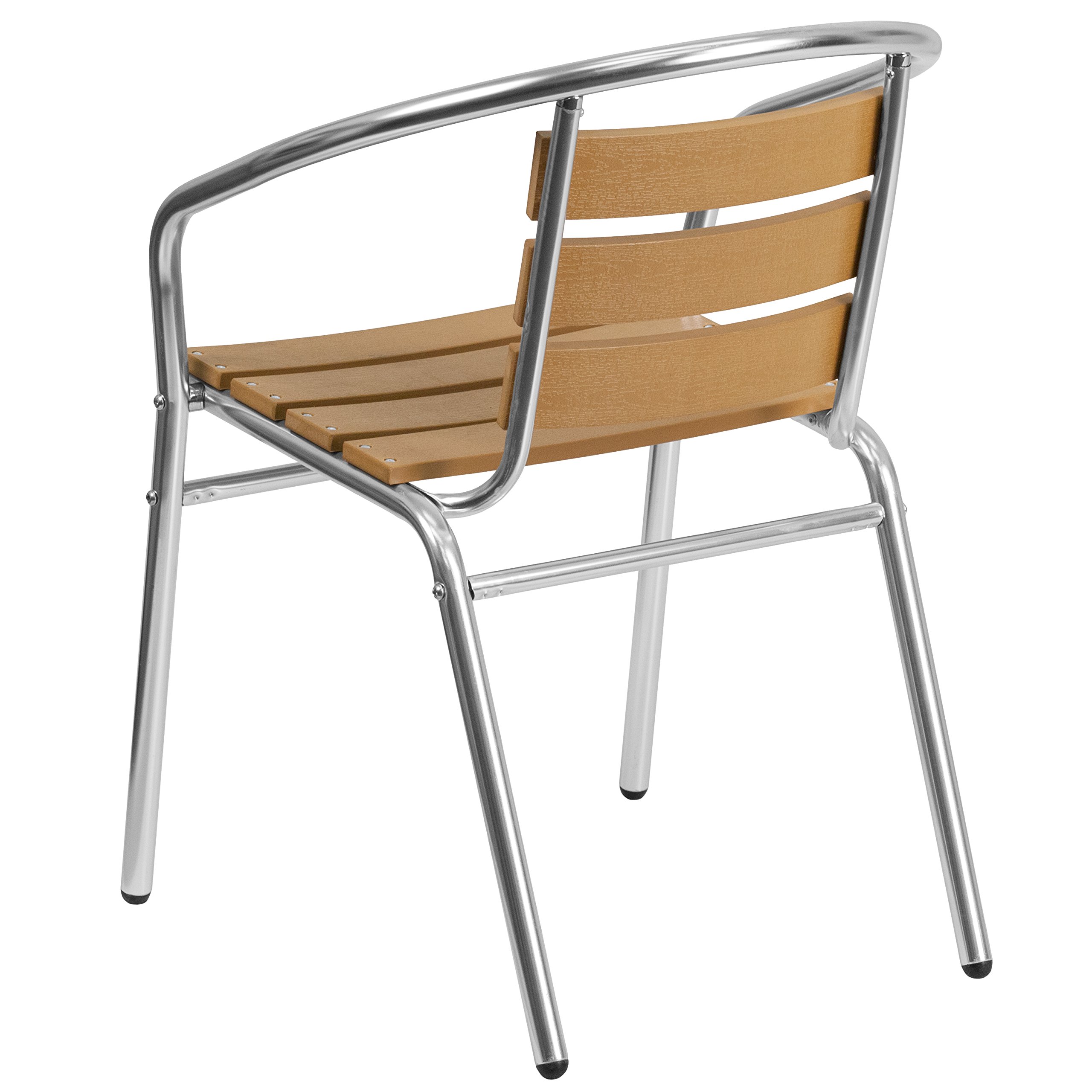 EMMA + OLIVER Aluminum Indoor-Outdoor Stack Chair w/Triple Slat Faux Teak Back