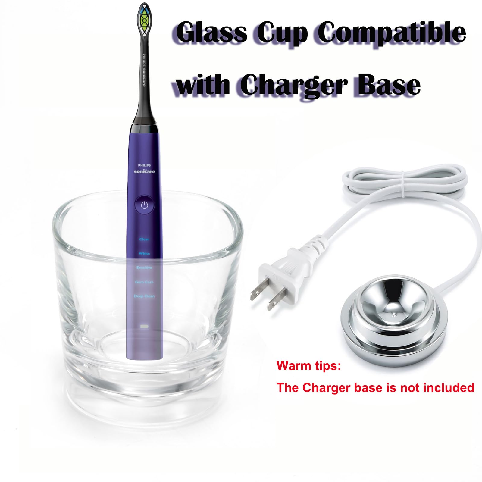 Generic Charger Glass Cup for Philips Sonicare Diamondclean Toothbrush, Replacement for HX93 HX99 Series Charger Glass, Compatible with HX9331 HX9332 HX9352 HX9362 HX9392 Charging Base (Transparent)