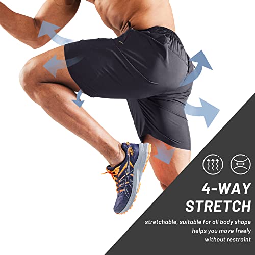 MIER Men's Quick Dry Running Shorts with Zipper Pocket, Elastic Waist Athletic Workout Exercise Fitness Shorts, 7 Inch, Dark Grey, Large