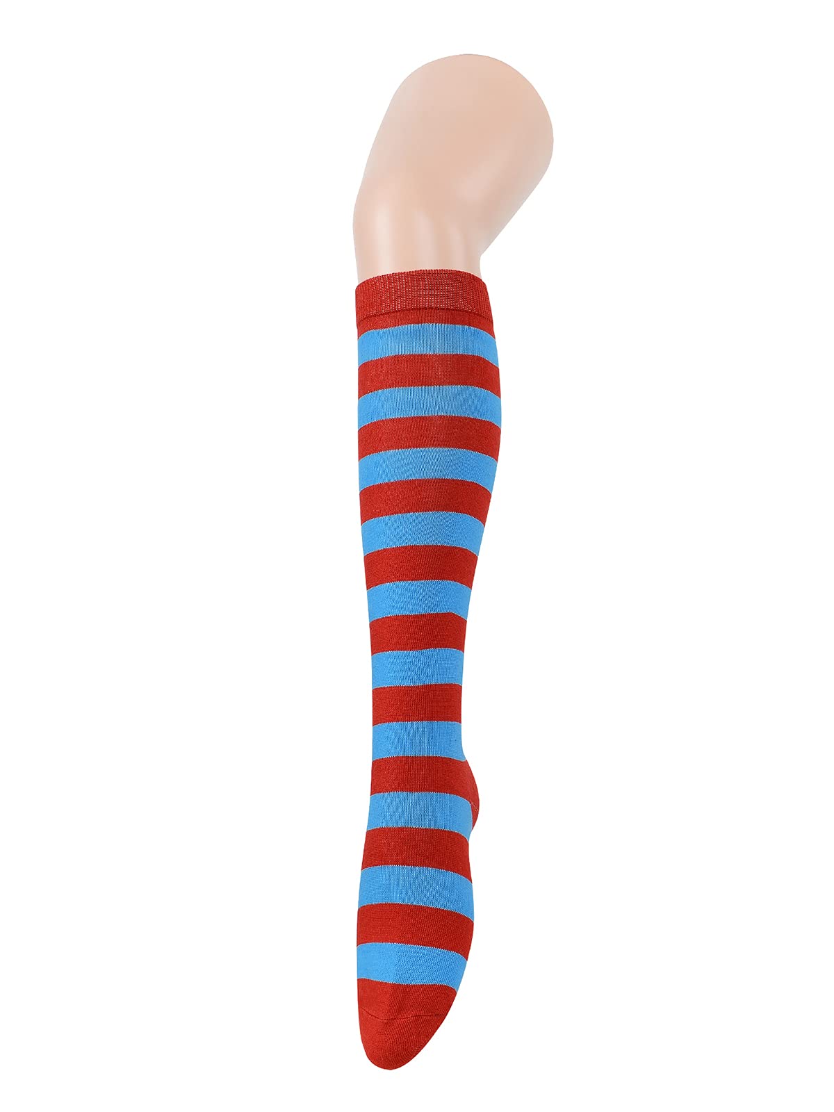 Century Star Women's Knee High Socks Athletic Thin Stripes Tube Socks High Stockings Outdoor Sport Socks 1 Pack Blue Red Stripes One Size