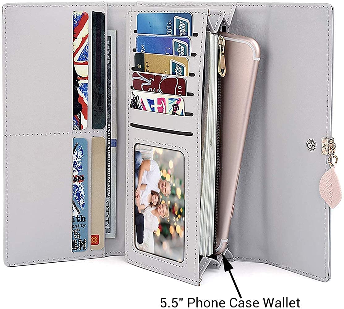 Wallet for Women,PU Leather Leaf Pendant Card Holder Phone Checkbook Organizer Zipper Coin Purse Mother's day best gifts from daughter