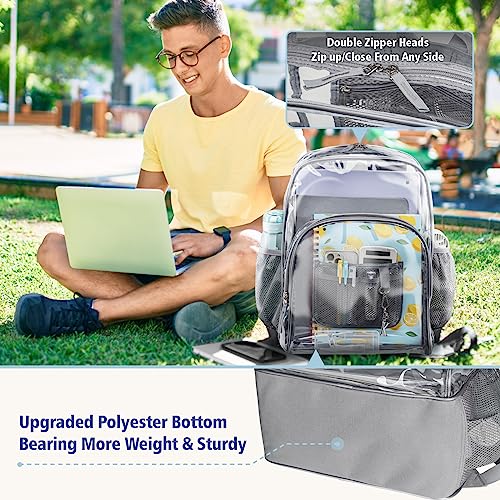 F-color Clear Backpack Heavy Duty - Large Clear Backpacks for School PVC Transparent Clear Bookbag for Work, Security, Stadium, Travel, Women, Men, Grey