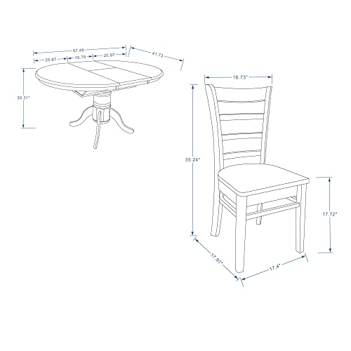 Glenwillow Home 7-PC - Oval Butterfly Leaf Dining Table in White/Natural + White Slat Back Dining Chairs Dining Set