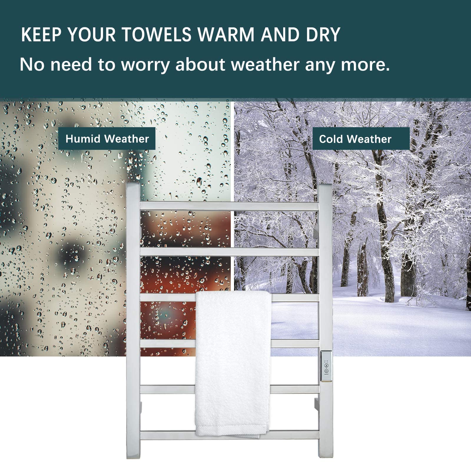 FUREX Towel Warmer 6 Bar Electric Heated Towel Rack Wall Mount Plug-in/Bath Towel Heater (Mirror Polish - Timer)